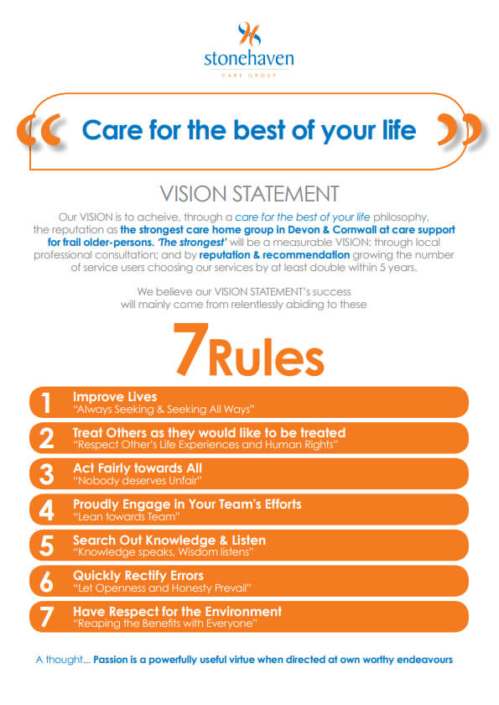 Our Mission & Vision at Stonehaven Care Homes, Devon